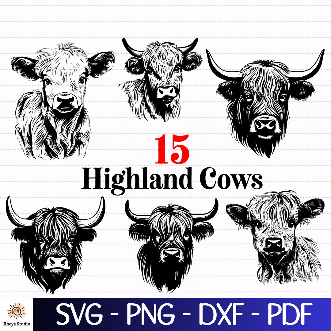 Highland Cow Svg Bundle Digital Download Svg, Dxf, Png, Pdf, Svg Files ...