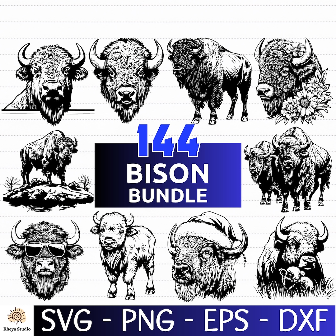 144 Bison SVG Bundle, American Buffalo SVG, Animal Vector, Animal ...