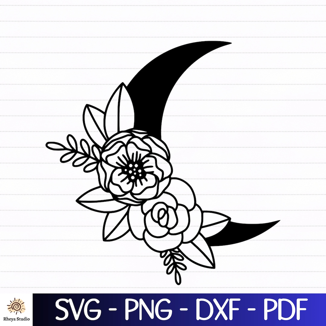 Floral Moon Svg, Moon With Flowers Svg Digital Download Svg, Dxf, Png ...