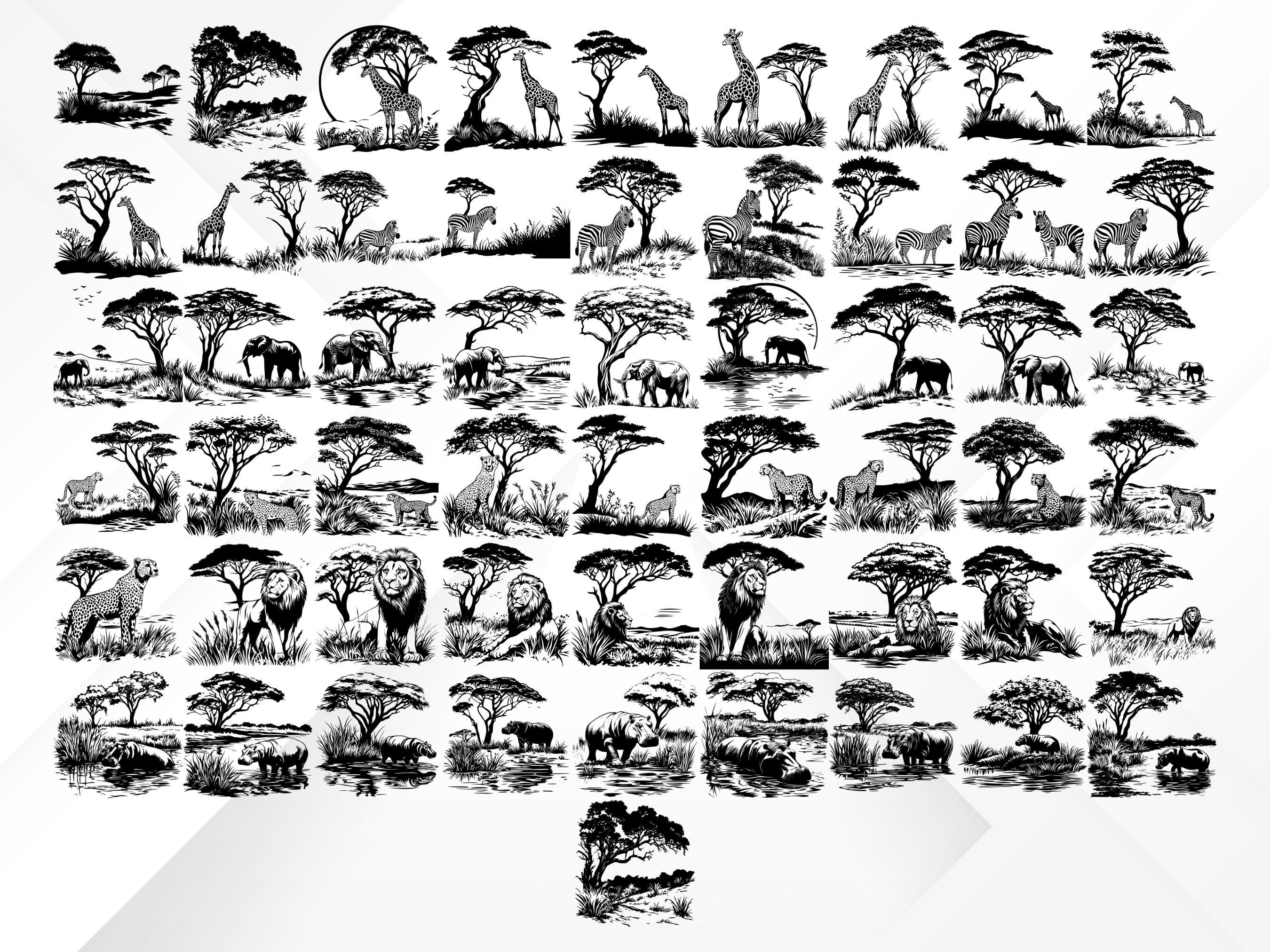 115+ Savannah Scene SVG Bundle | African Landscape, Safari Animal ...