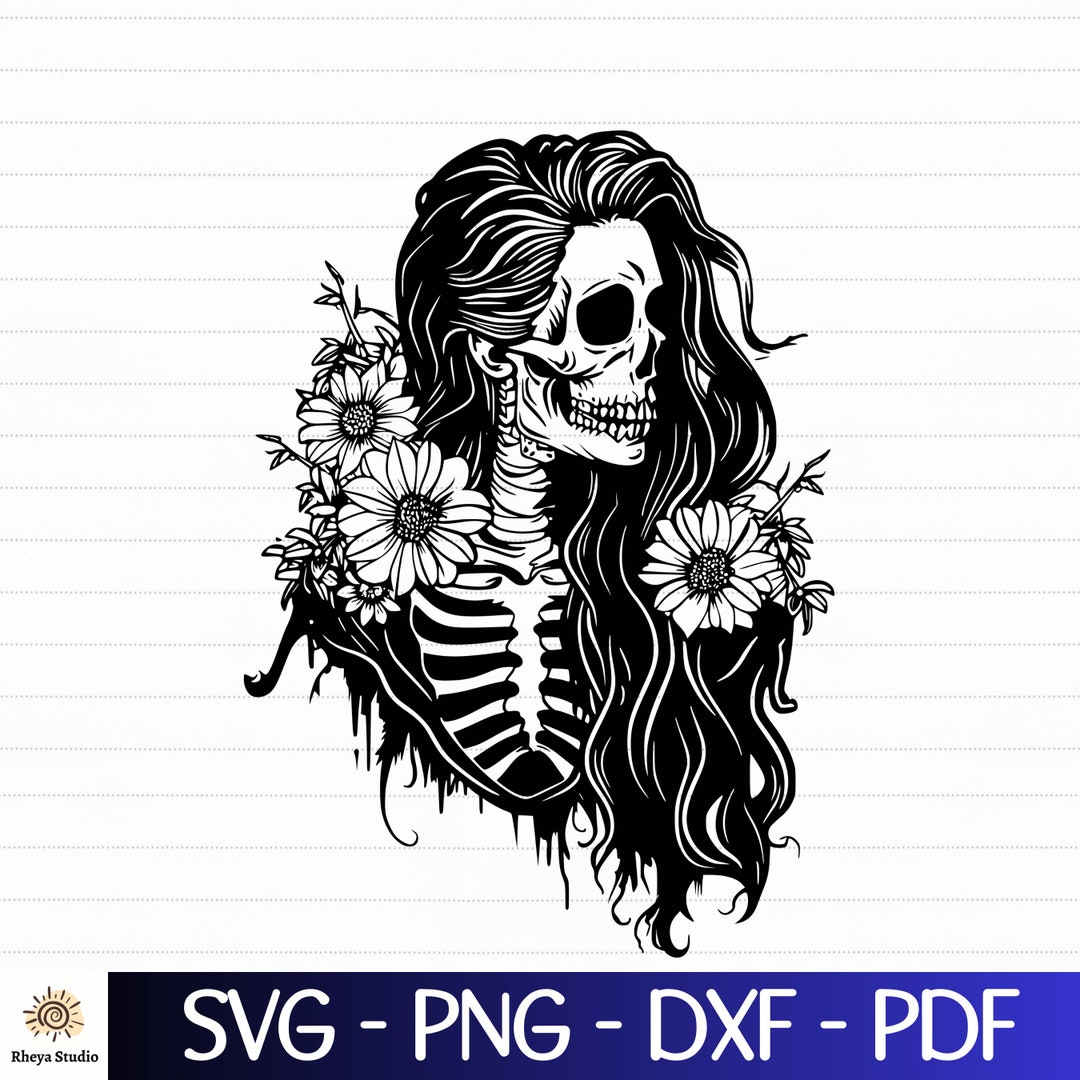 Floral Woman Skull Svg - Instant Digital Download Including Dxf, Png ...