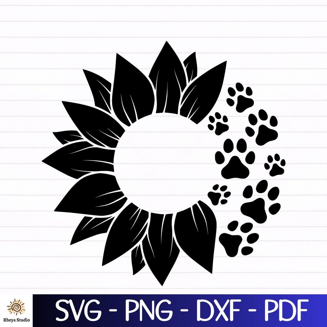 Sunflower Paw Print Svg, Sunflower Dog Paws Svg, Dog Mom Svg Digital ...
