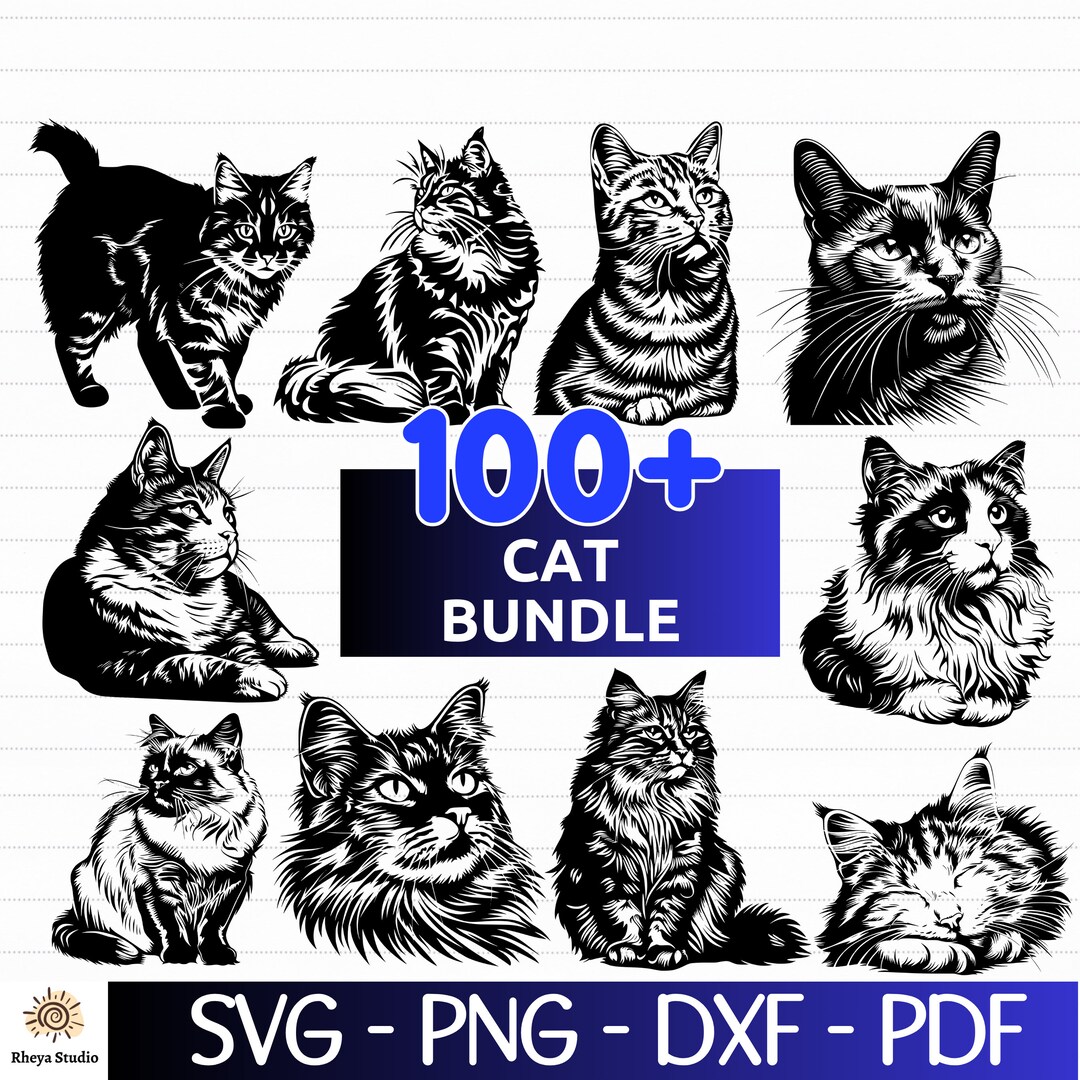 100+ Cat SVG Bundle, Cat Clipart, Cat PNG, Cat Silhouette, Cat Vector ...