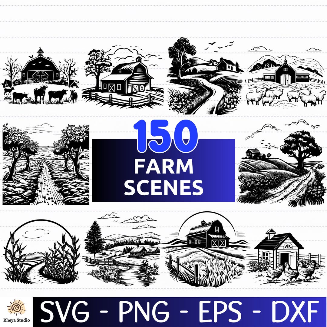 150 Farm Scene SVG Bundle, Farm Landscape, Rural Scene - Digital ...