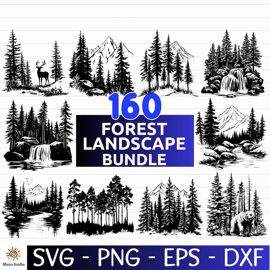 160 Forest SVG Bundle | Tree & Mountain Clipart, Wilderness Landscape ...