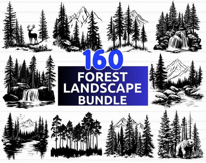 Woodland Scene Line Art SVG Bundle | 25 Nature & Forest Designs ...