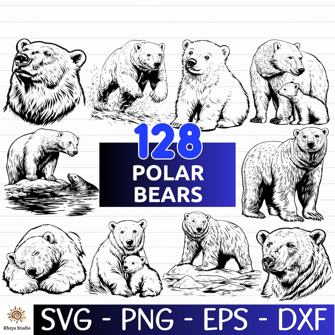128 Polar Bear SVG Bundle, Polar Bear SVG, Polar Bear Drawing, Polar ...