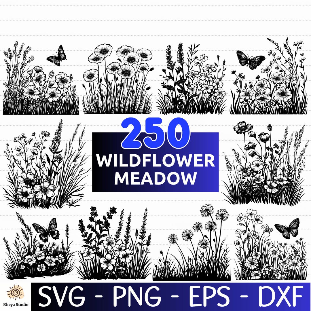 Wildflower Meadow SVG Bundle, Flower Svg, Wildflowers Border Svg ...