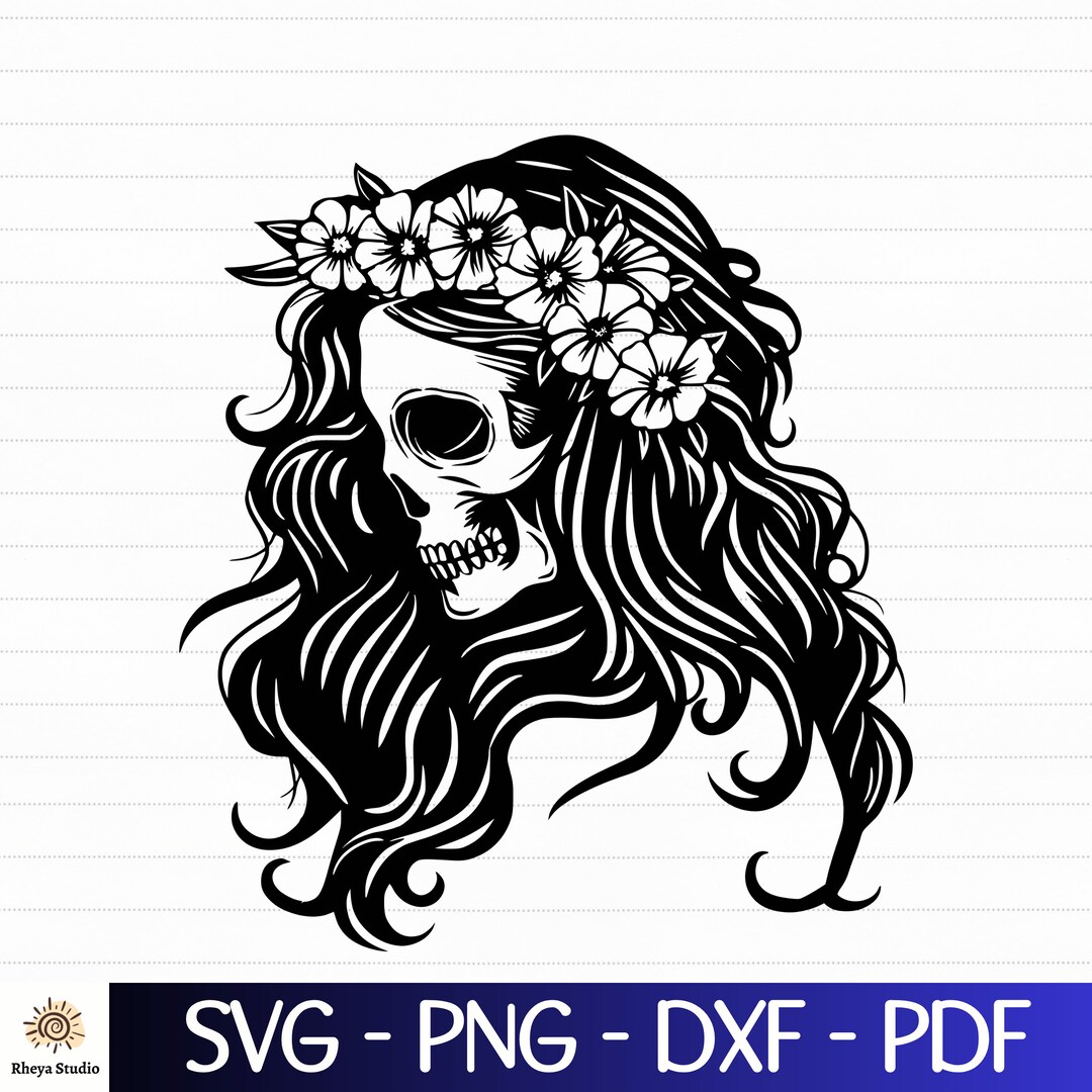Floral Woman Skull Svg - Instant Digital Download Including Dxf, Png ...