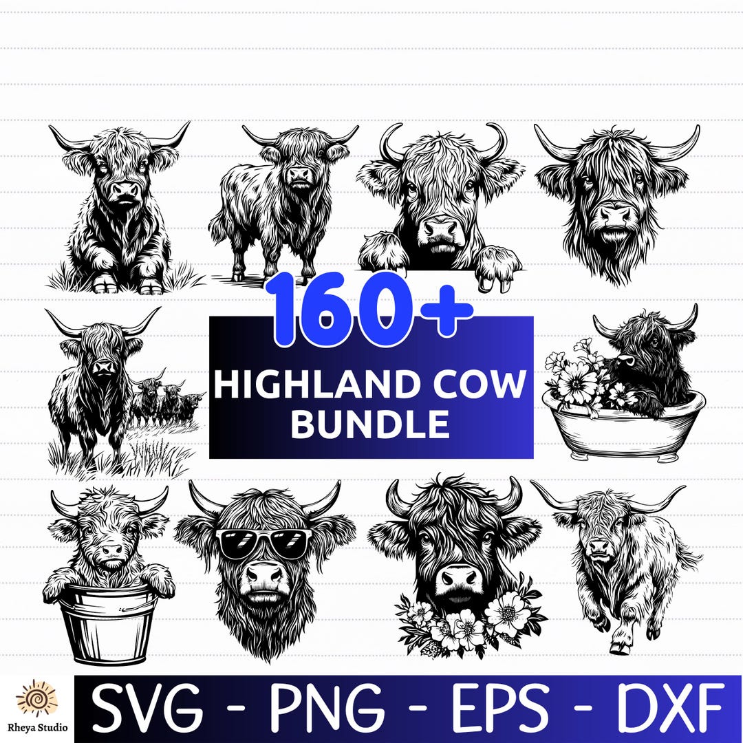 160+ Highland Cow SVG Bundle | Highland Cattle Clipart | Cow Silhouette ...