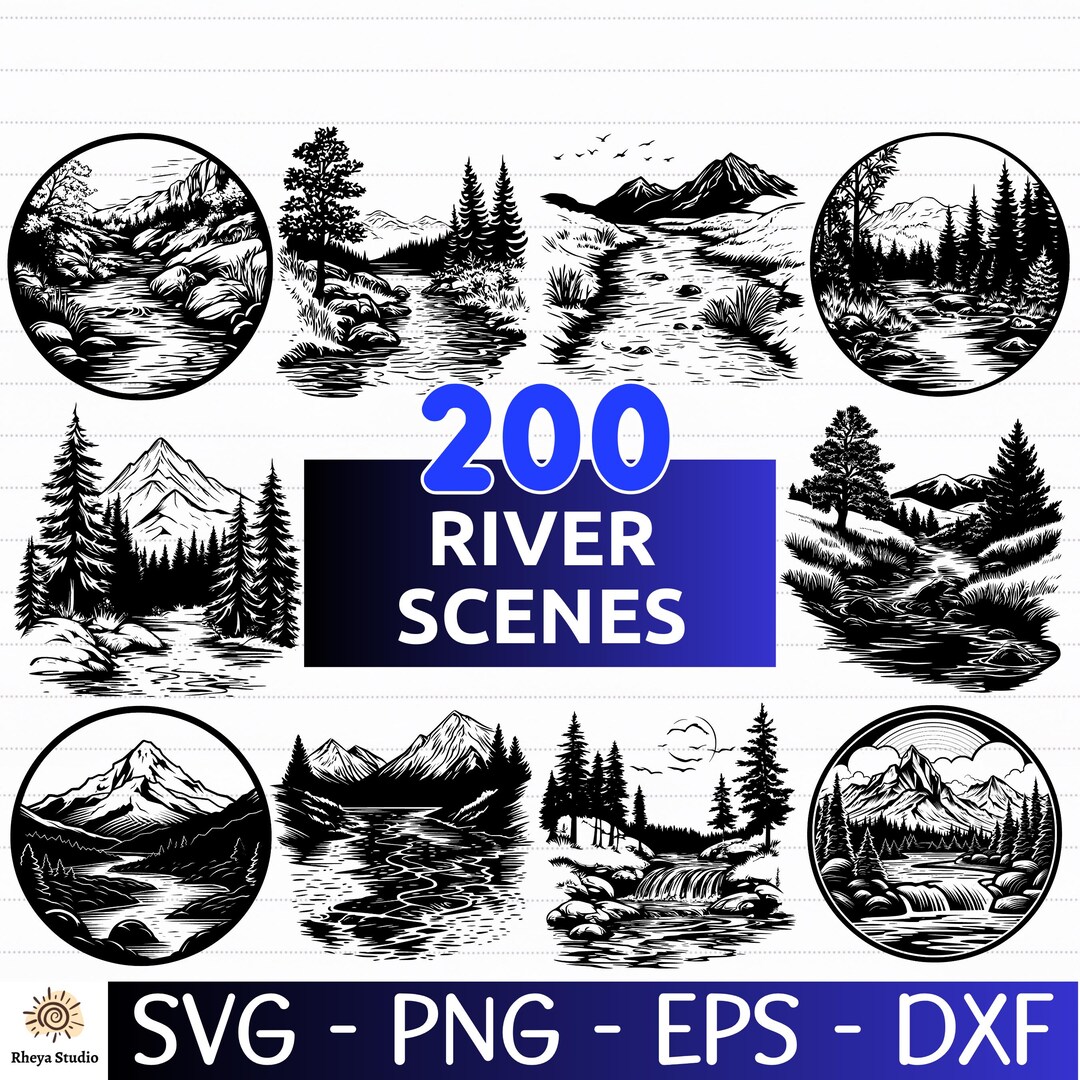 200 River Scene SVG Bundle, River Vector, Forest Landscape SVG ...