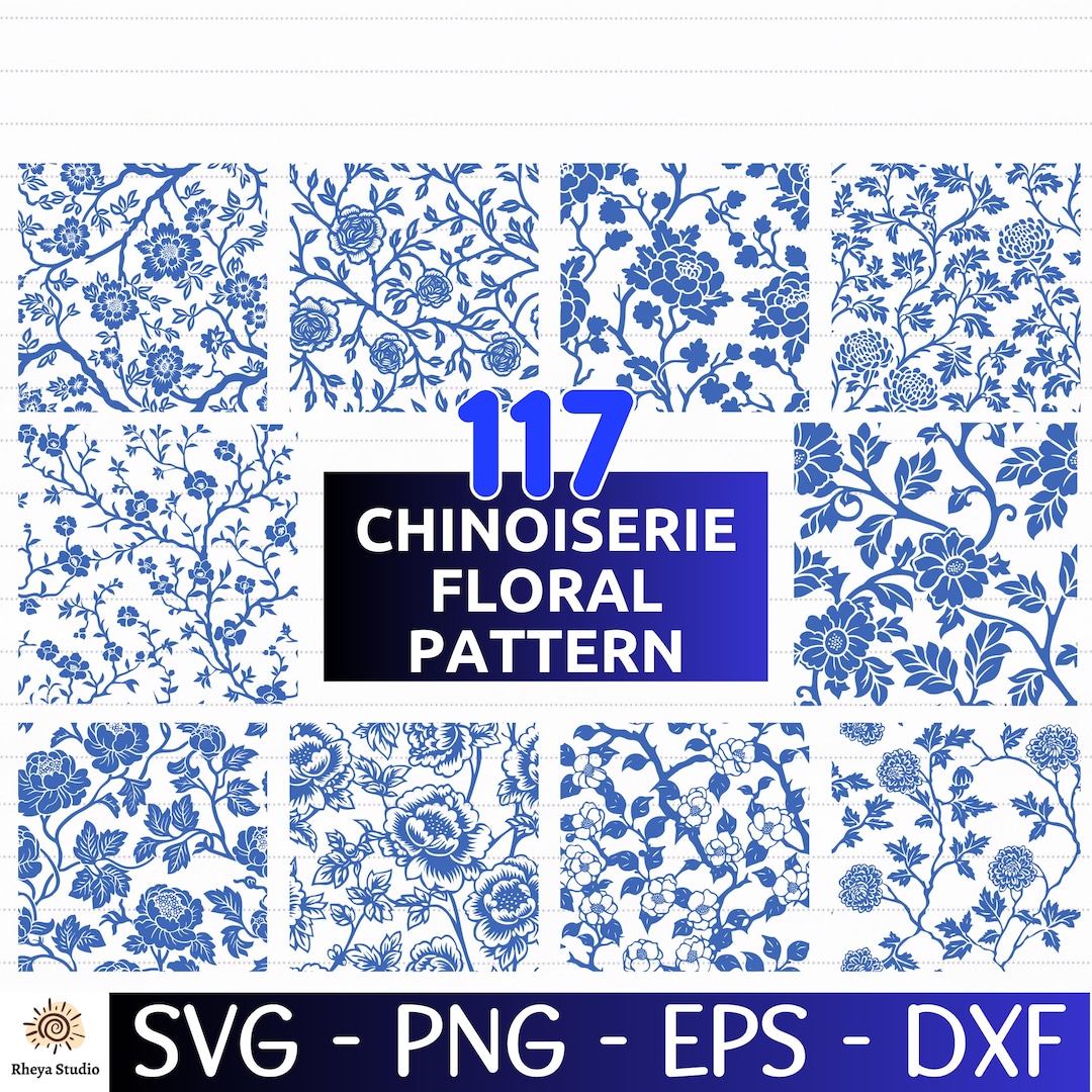 117 Chinoiserie Seamless Floral Pattern Bundle | Vintage Elegant ...