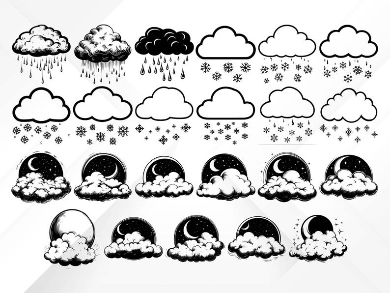Cloud SVG Bundle: Weather Clipart, Sky Silhouette (digital Download) - Etsy