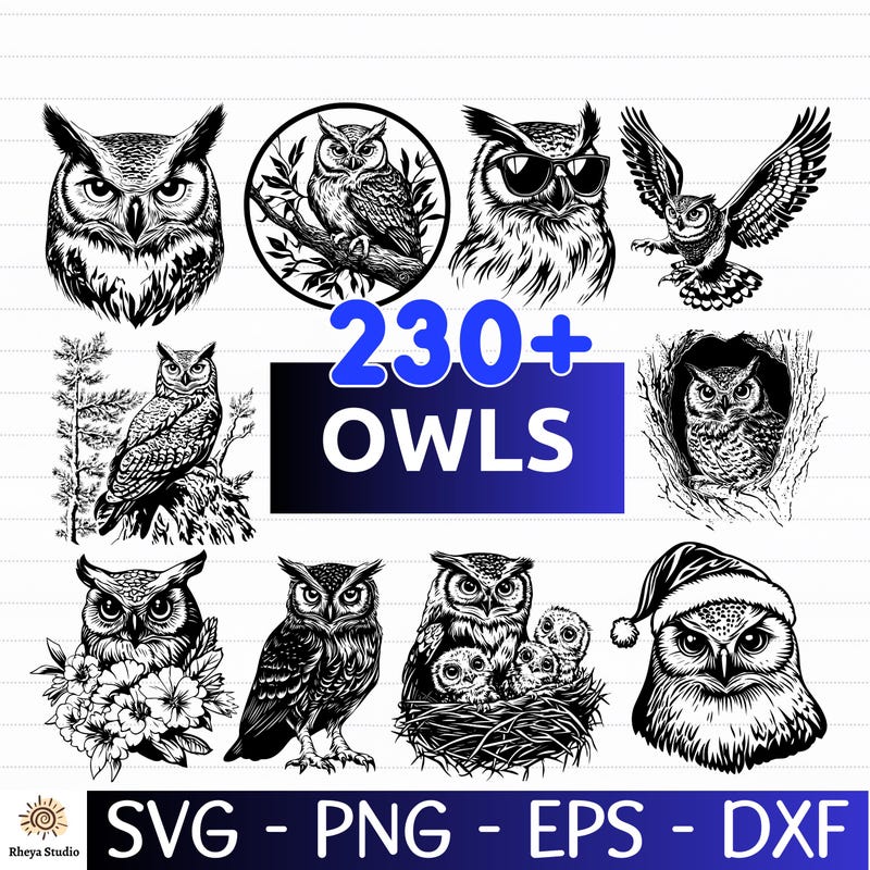 Owl Print Black & White - Etsy