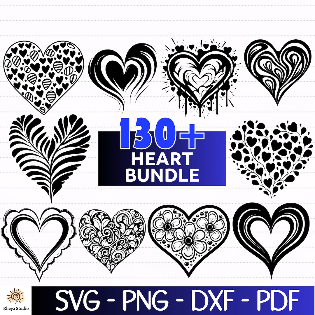 134 Heart SVG Bundle, Valentines SVG, Heart Design SVG, Heart Clipart ...