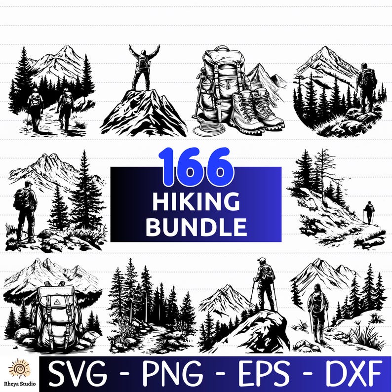166 Hiking Scenes SVG Bundle: Mountain, Forest & Adventure Graphics for ...