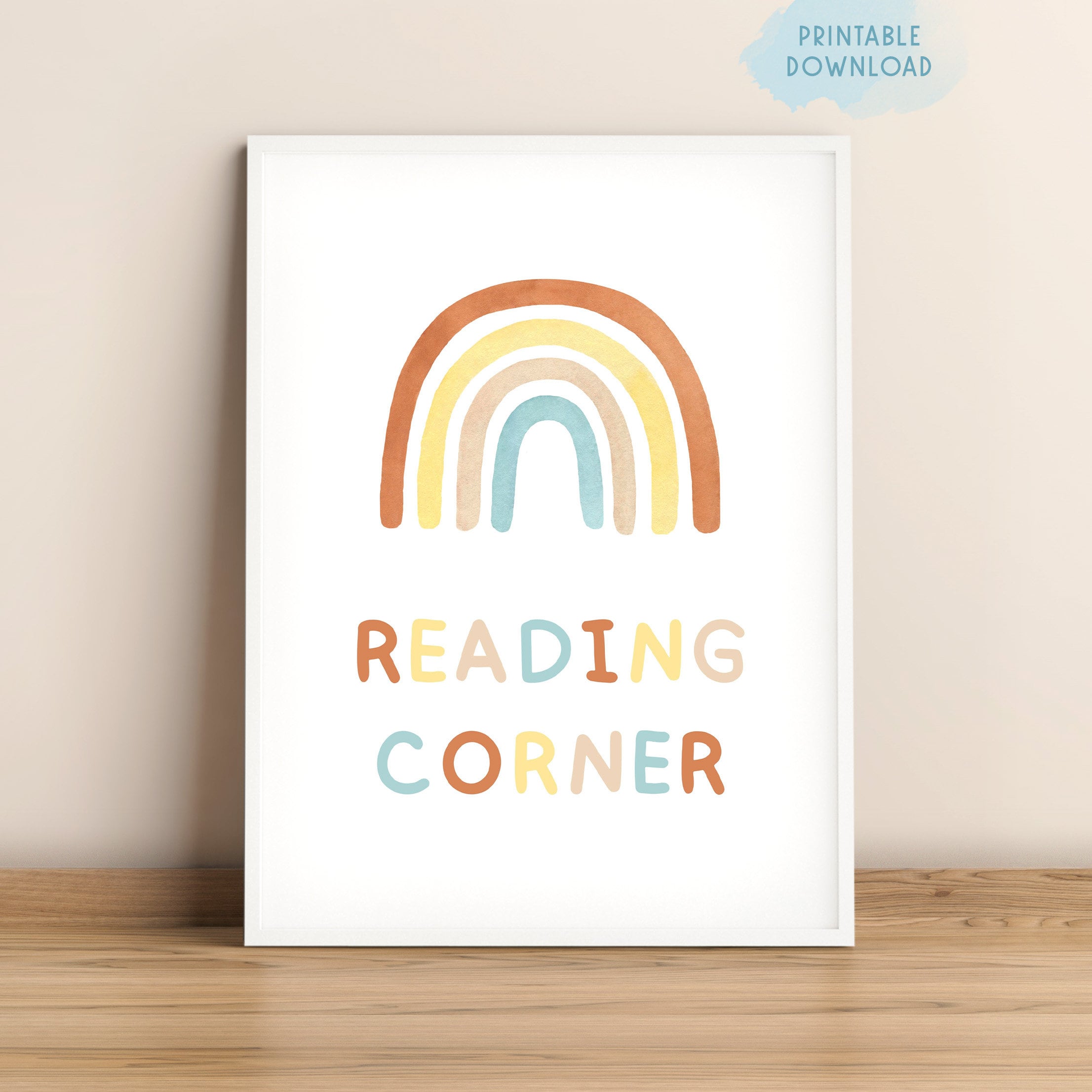 Rainbow Reading Corner Sign, Watercolor Printable Wall Art, Boho Kids Decor, Classroom Poster ...