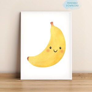 Cute Banana Nursery Print, Fruit Printable Poster, Smiling Banana Wall ...
