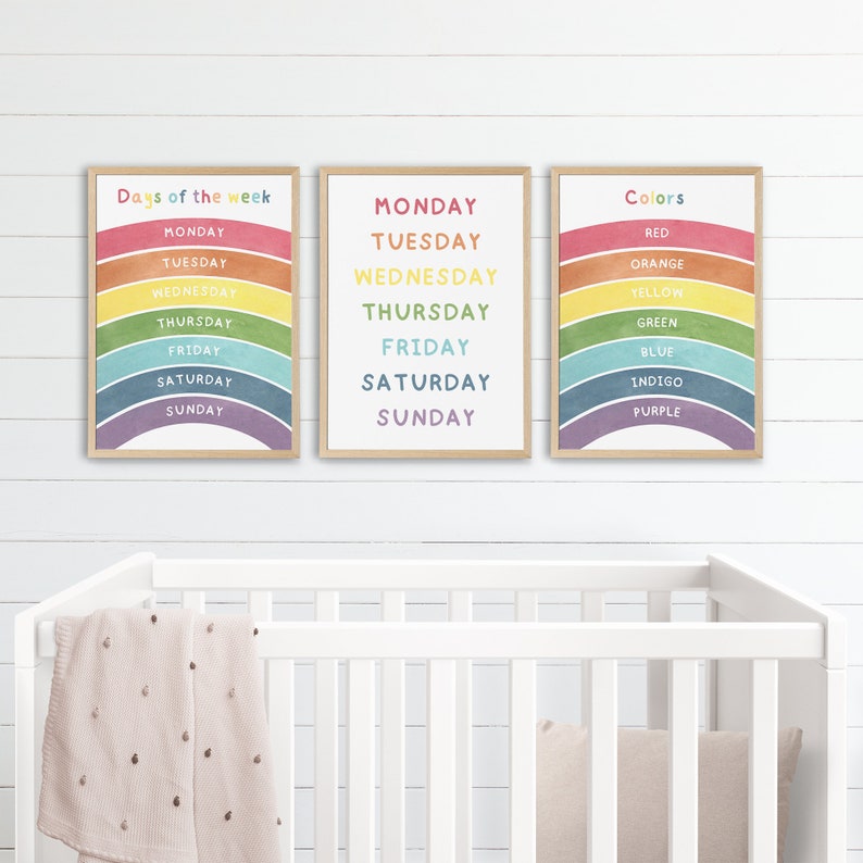 Rainbow Educational Posters, Set of 9, Montessori Bundle, Days of the ...