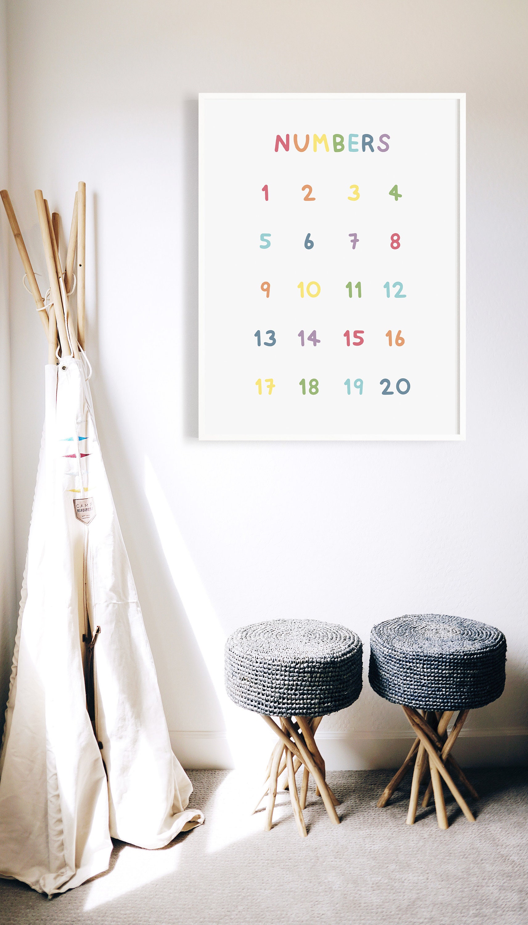 Rainbow Numbers Educational Poster, Counting 1-20 Print, Kids Playroom ...