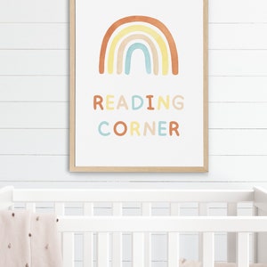 Rainbow Reading Corner Sign, Watercolor Printable Wall Art, Boho Kids ...