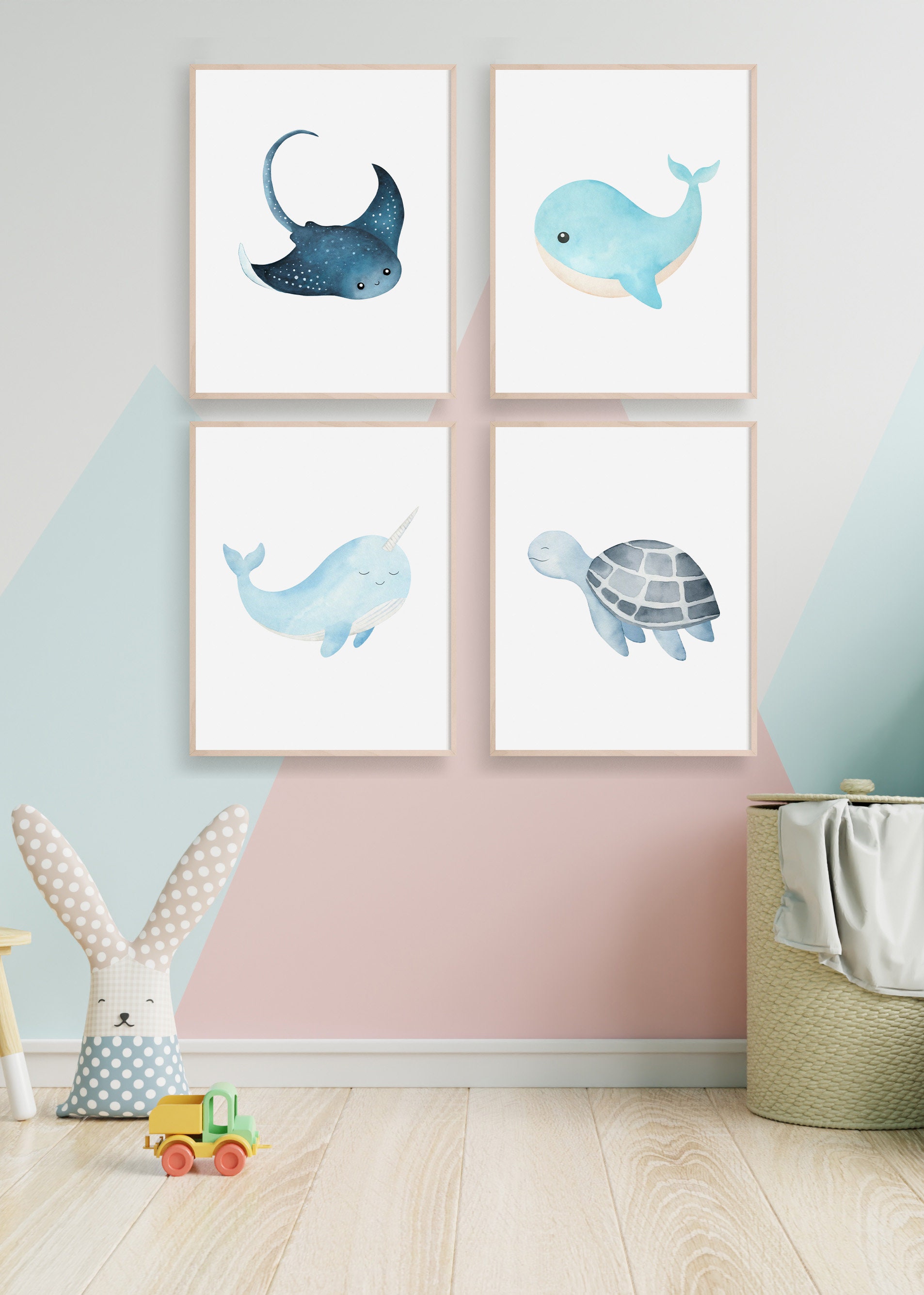 Set of 4 Sea Animal Prints, Under the Sea Nursery Wall Art, Kids ...