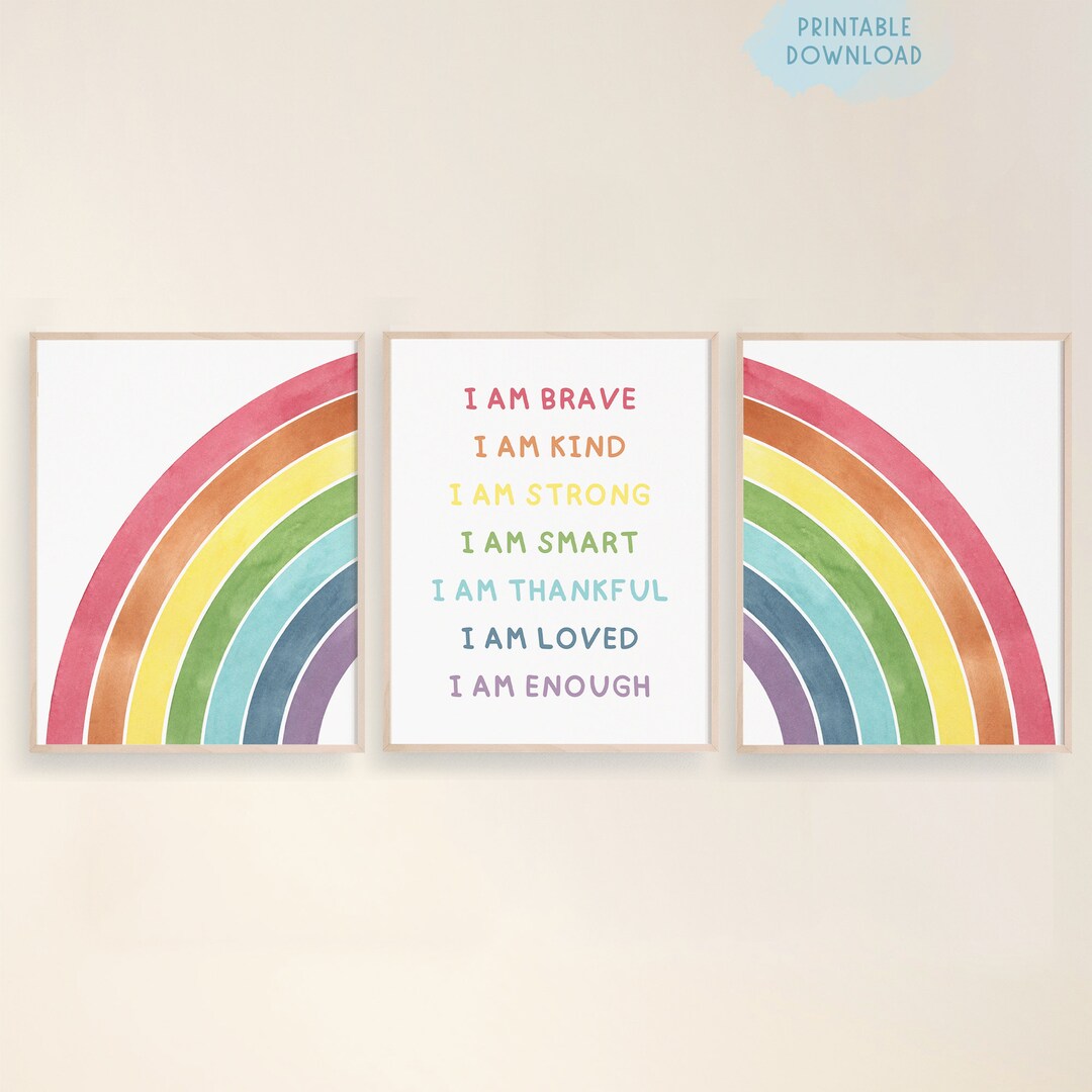 Rainbow Affirmations Set of 3, Motivational Classroom Decor, Calm ...