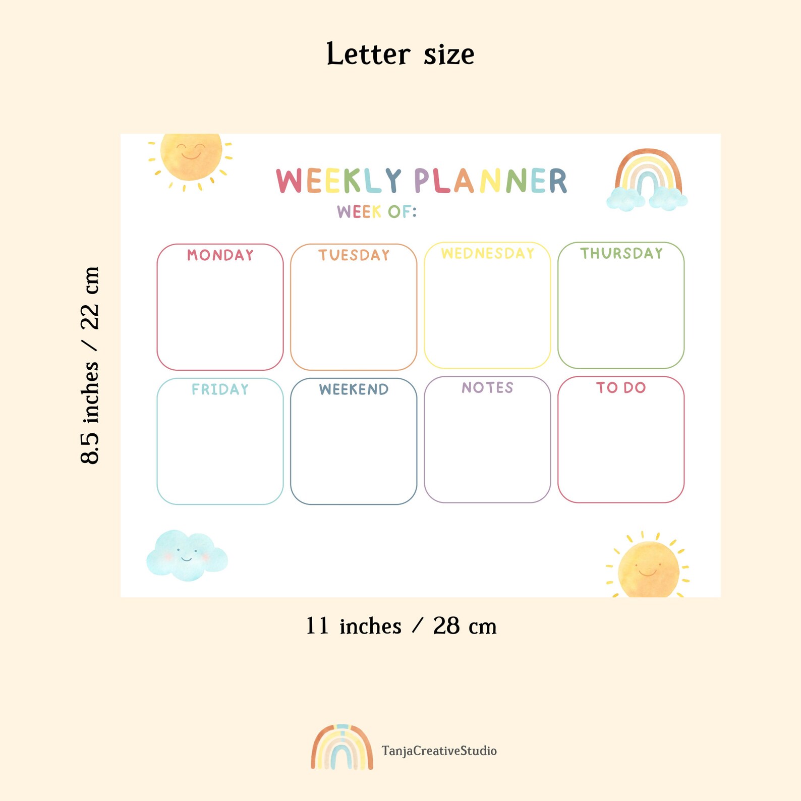 Rainbow Kids Weekly Calendar, Colorful Daily Planner, Homeschool ...