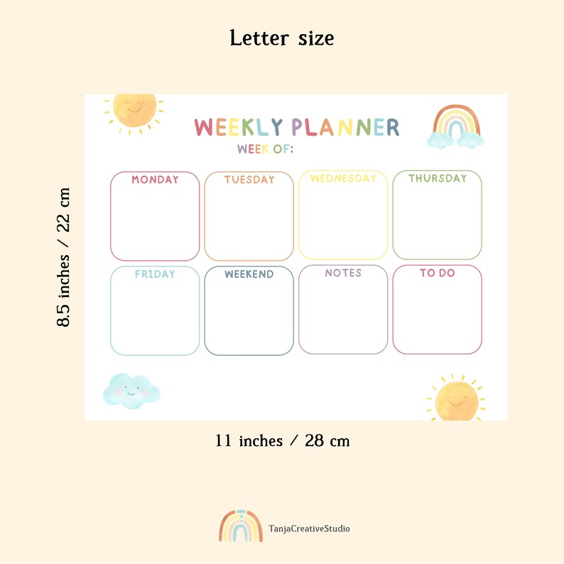 Rainbow Kids Weekly Calendar, Colorful Daily Planner, Homeschool ...