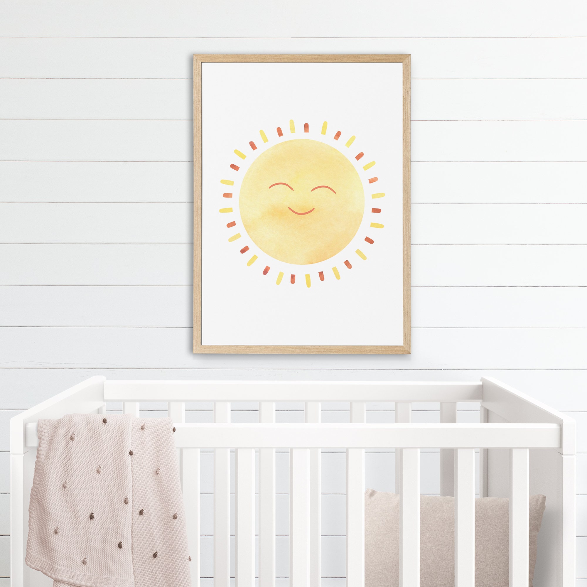 Watercolor Smiling Sun Printable, Cute Neutral Nursery Wall Art, Boho ...
