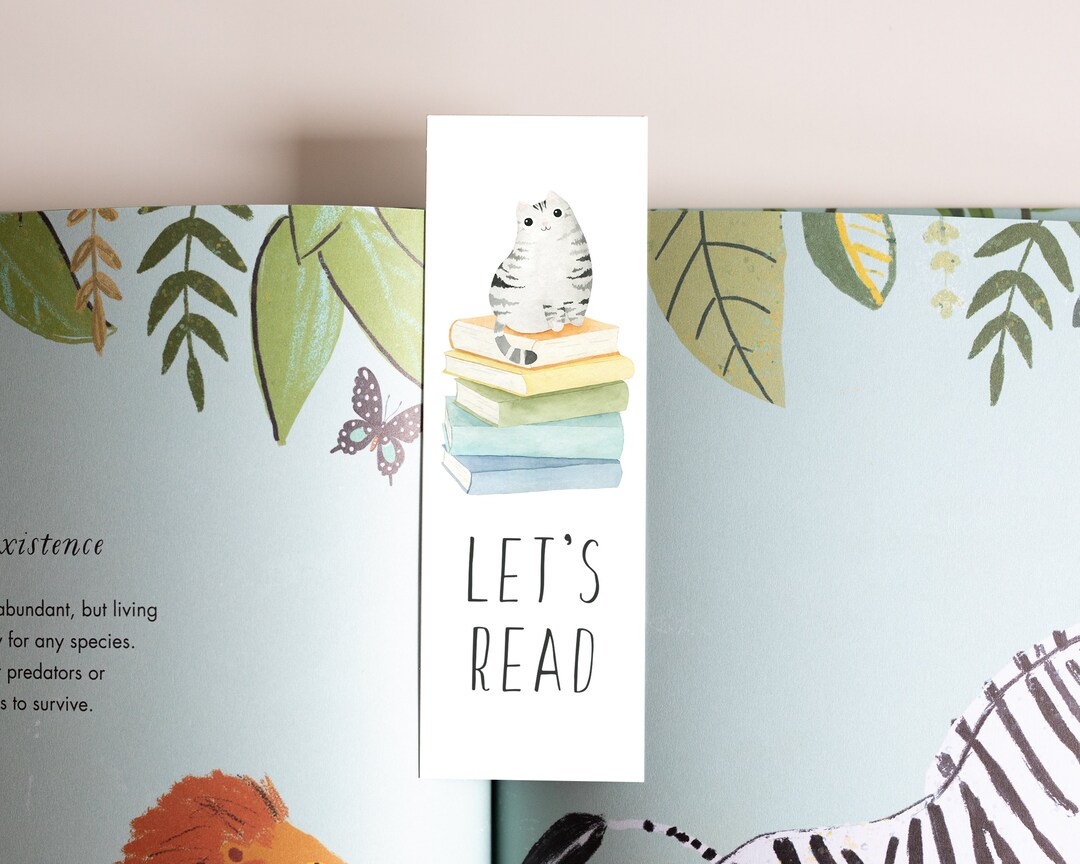 Cute Cat Bookmark, Printable Animal Bookmark, Fun Watercolor Bookmark ...