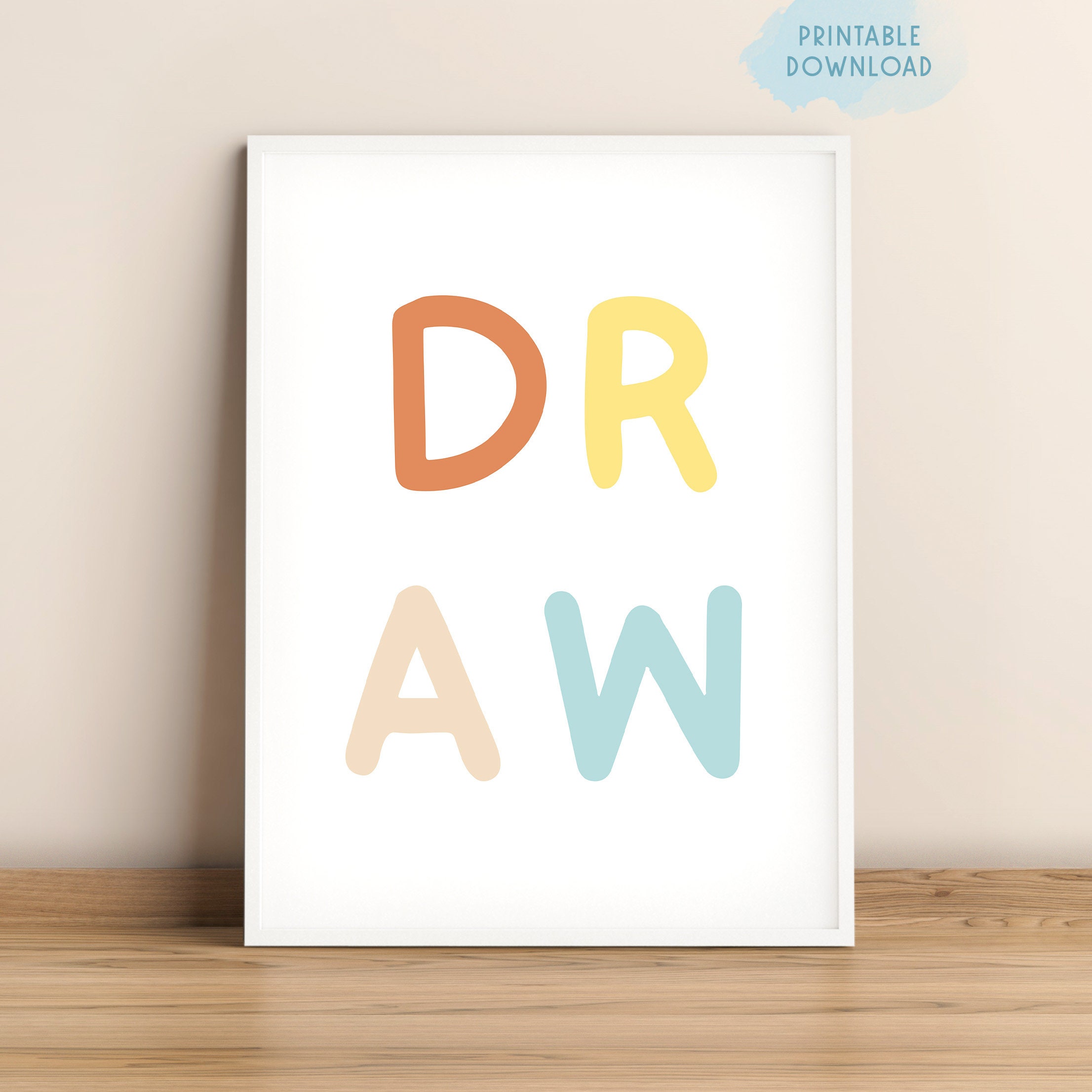 Draw Poster, Kids Playroom Printable, Rainbow Nursery Wall Art, Neutral ...