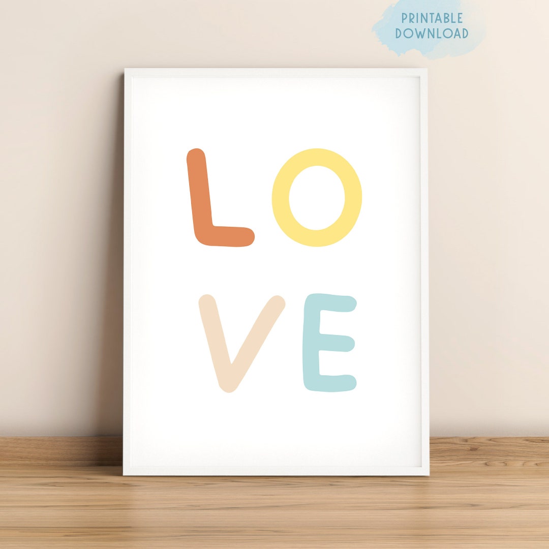 Love Poster, Kids Playroom Printable, Rainbow Nursery Wall Art, Neutral ...