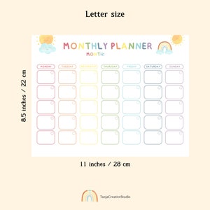 Rainbow Kids Monthly Calendar, Colorful Daily Planner, Homeschool ...