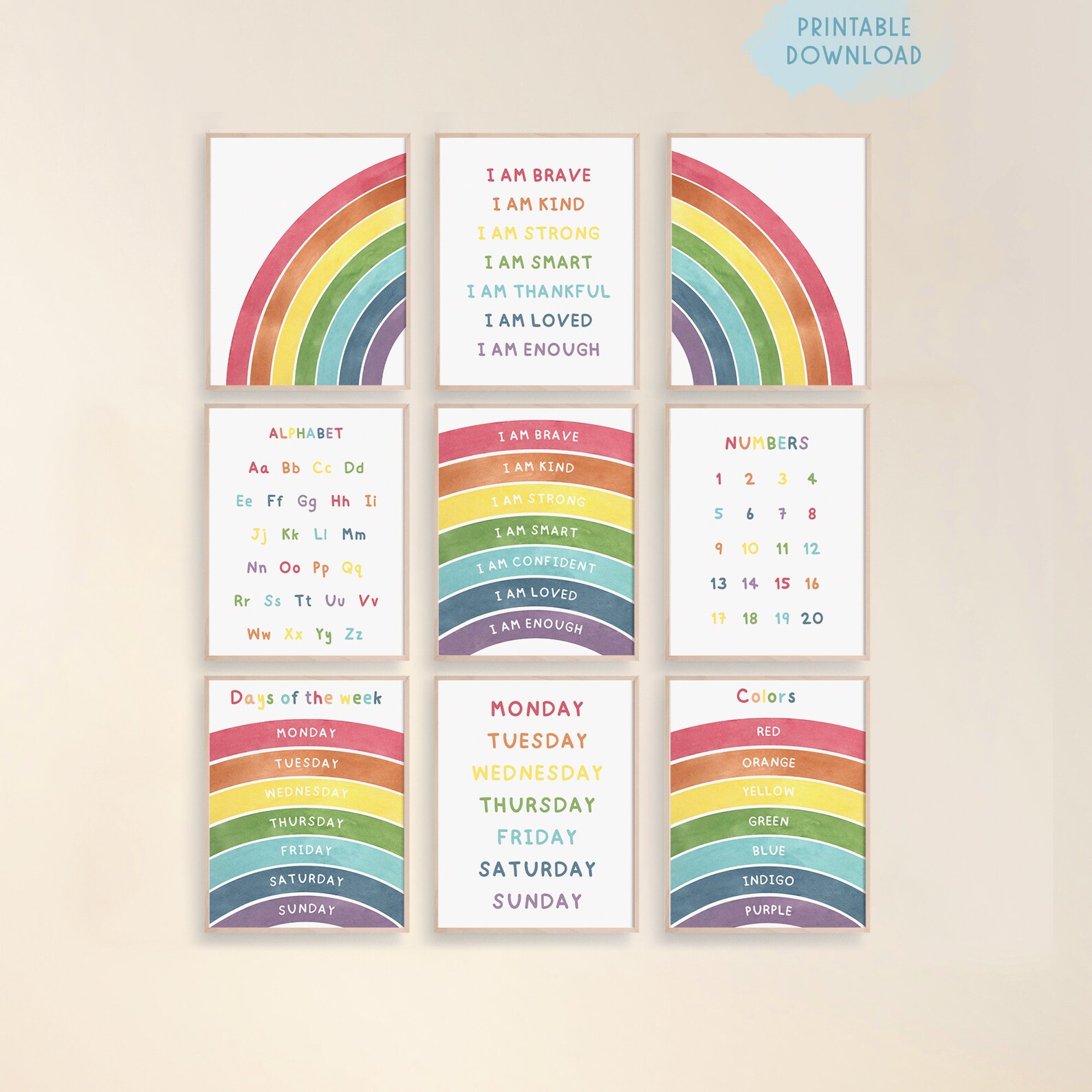 Rainbow Educational Posters, Set of 9, Montessori Bundle, Days of the ...