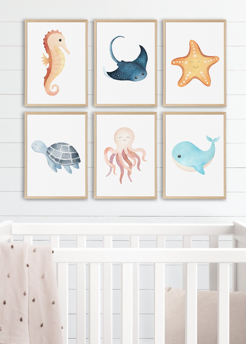 Meerestier Bündel, 6er Set, Unter dem Meer Kinderzimmer Wandkunst ...
