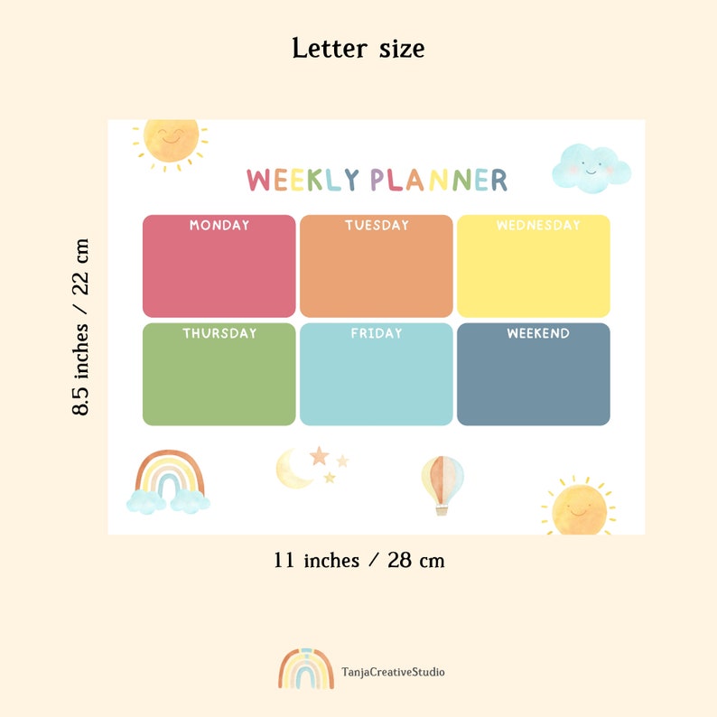 Colorful Kids Weekly Planner, Rainbow Daily Calendar, Cute Homeschool ...