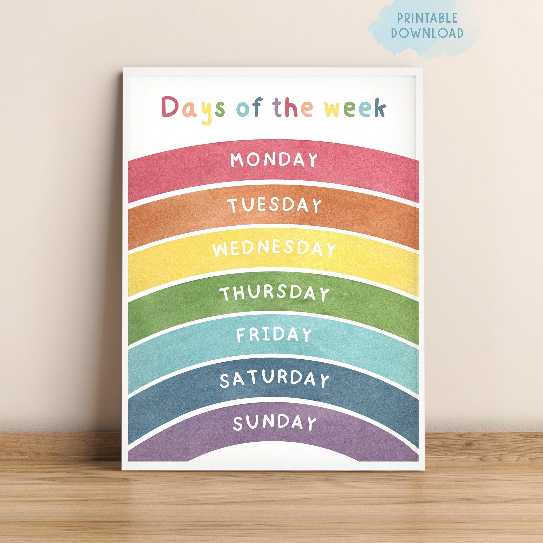 Rainbow Days of the Week Poster, Printable Educational Wall Art ...