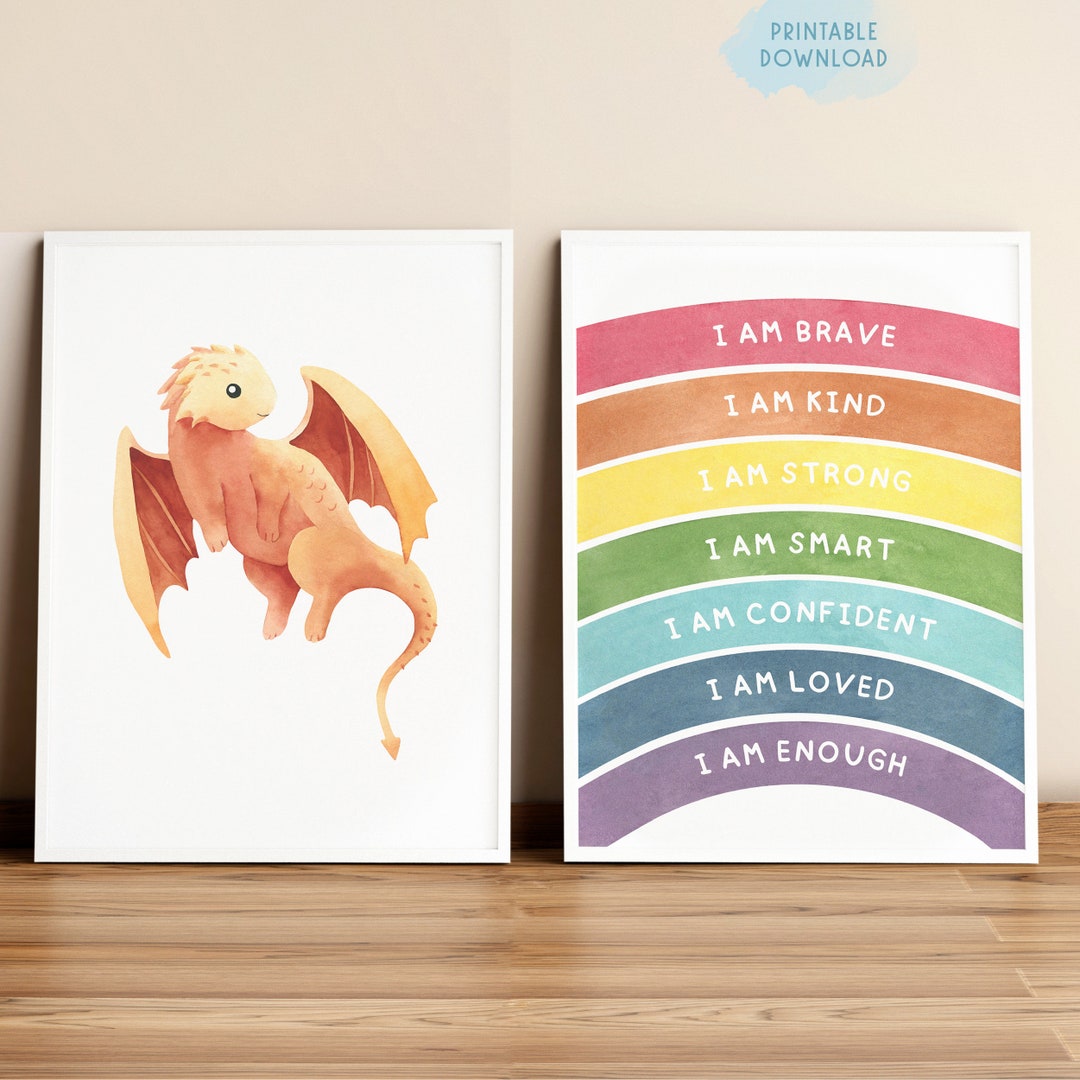 Positive Affirmations Print for Kids, Cute Baby Dragon Fantasy Nursery ...