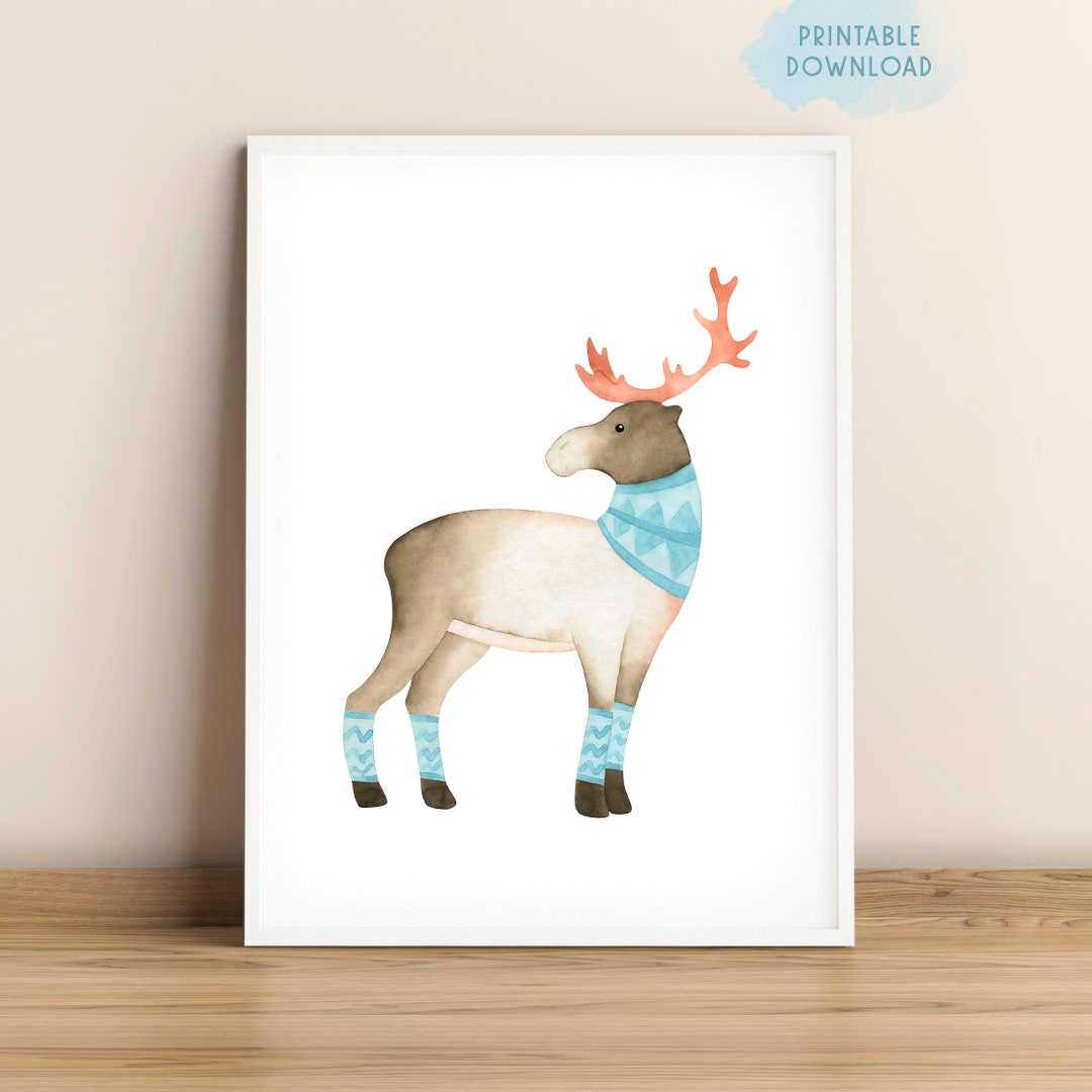 Caribou Reindeer Nursery Print, Polar Animals Nursery Wall Art Decor ...