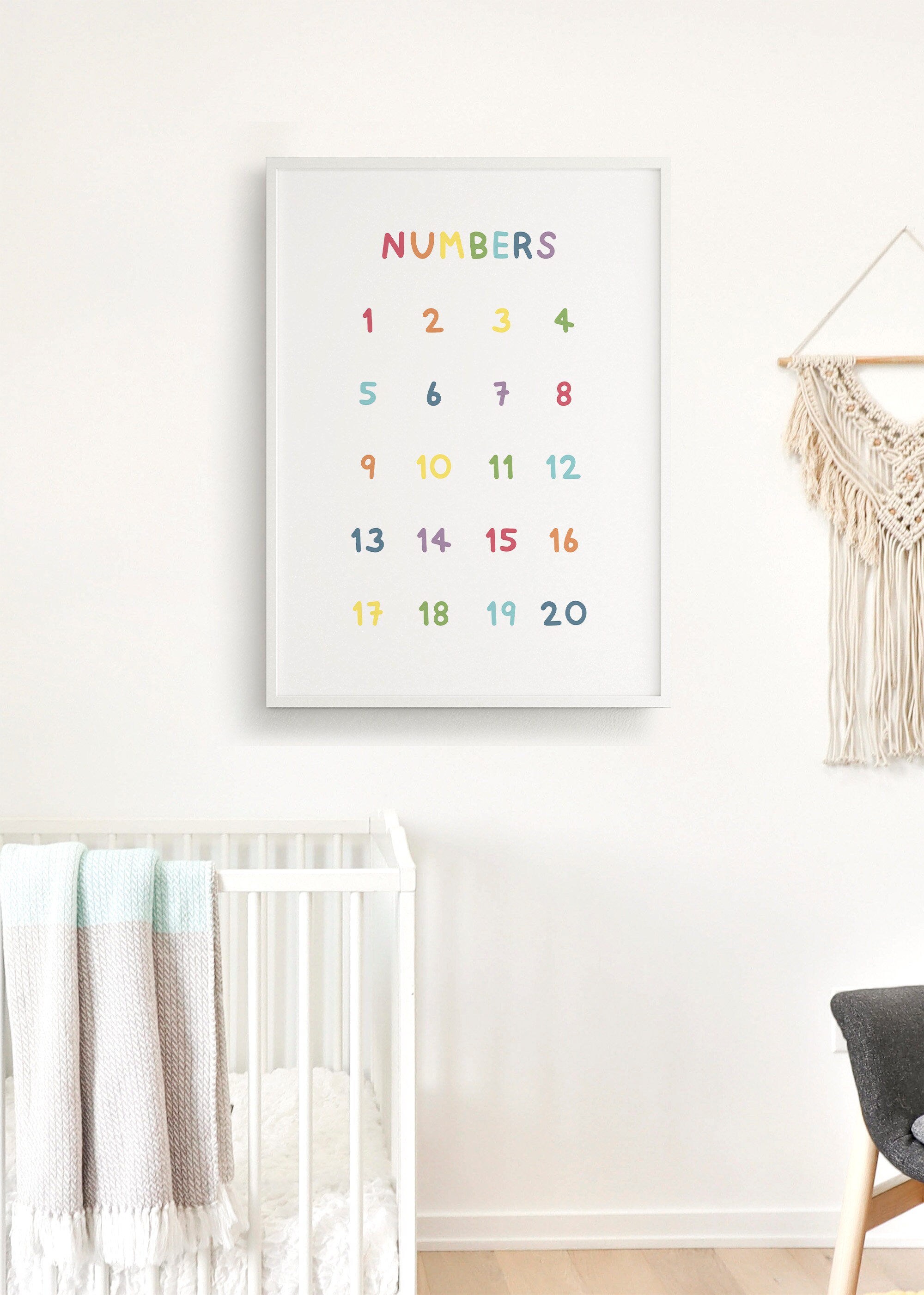 Rainbow Numbers Educational Poster, Counting 1-20 Print, Kids Playroom ...