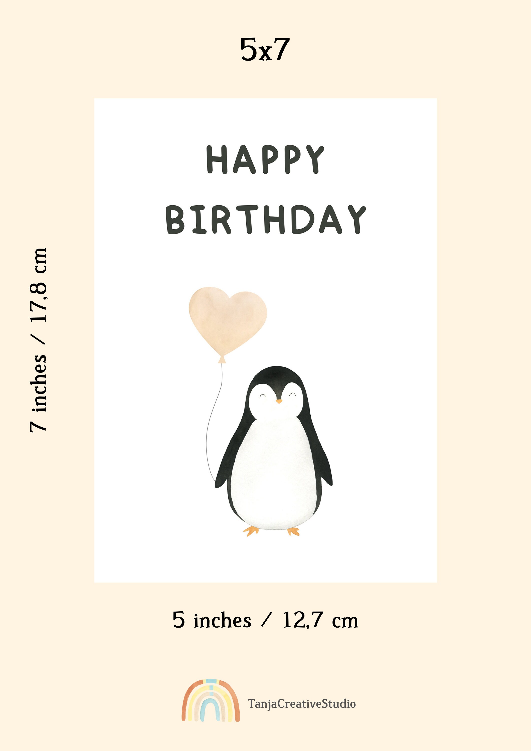 Baby Penguin Birthday Card, Printable Happy Birthday Gift, Cute ...