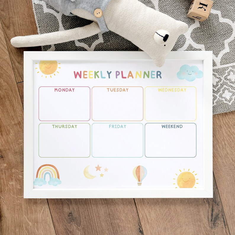 Rainbow Kids Weekly Calendar, Colorful Daily Planner, Homeschool ...