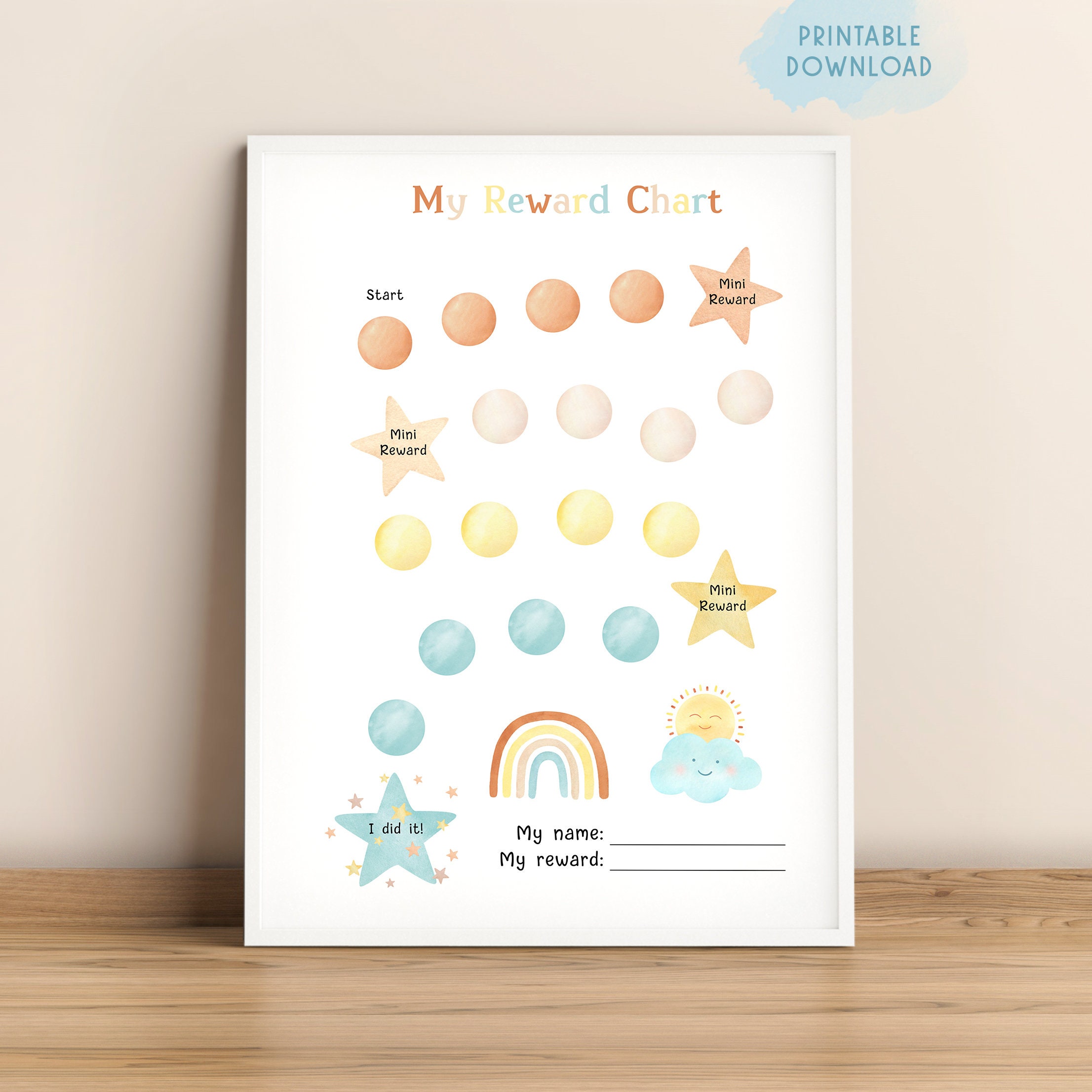 My Reward Chart Printable, Toddler Routine Sticker Chart, Rainbow ...