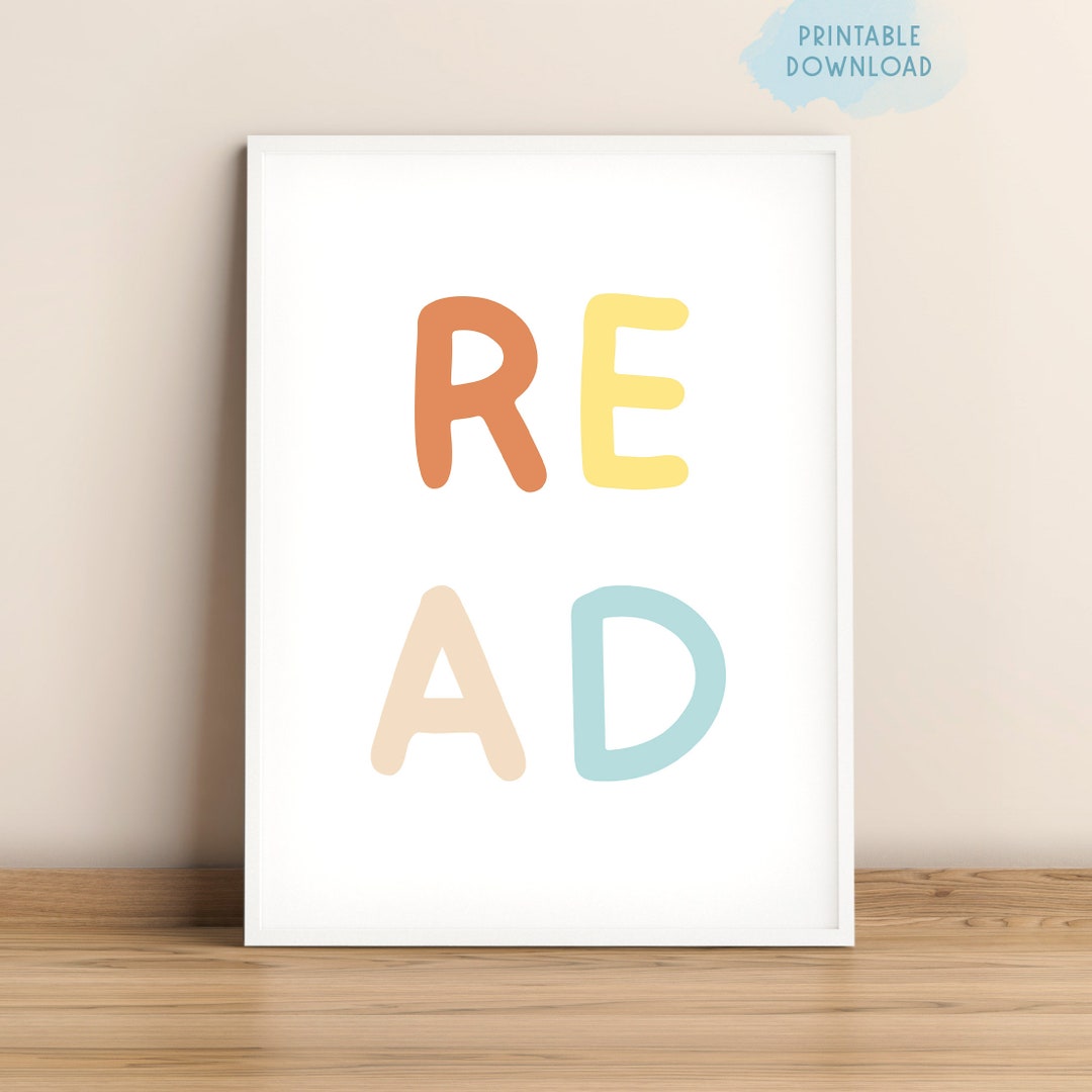 Read Poster, Kids Playroom Printable, Rainbow Nursery Wall Art, Neutral ...