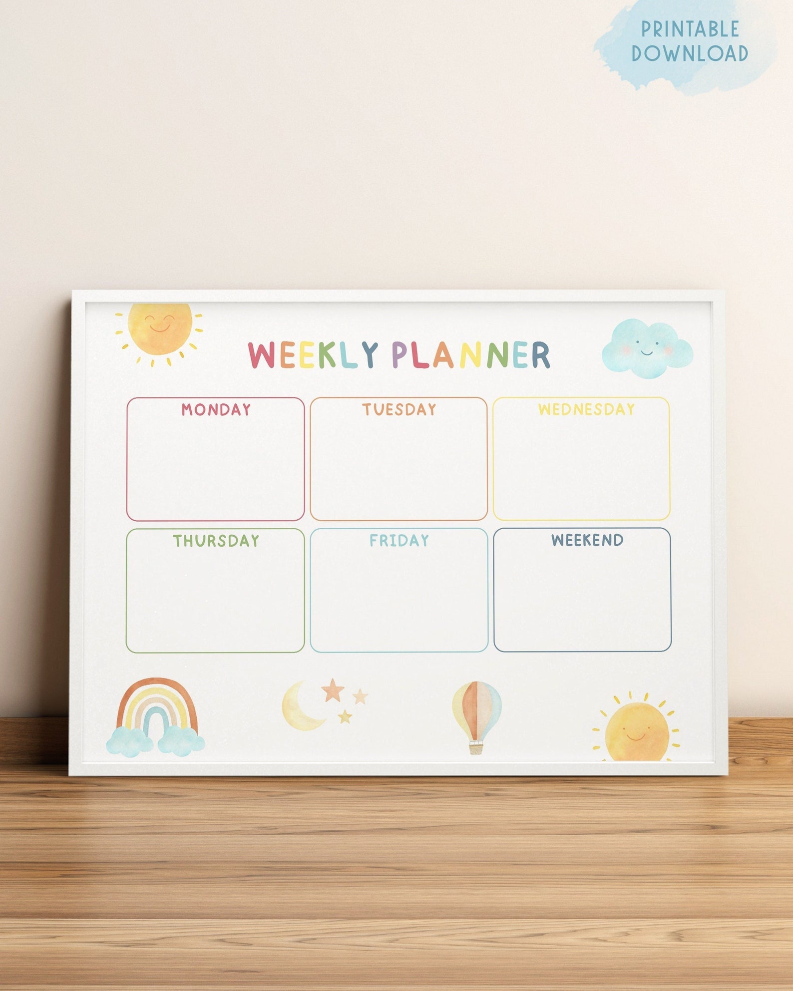 Rainbow Kids Weekly Calendar, Colorful Daily Planner, Homeschool ...
