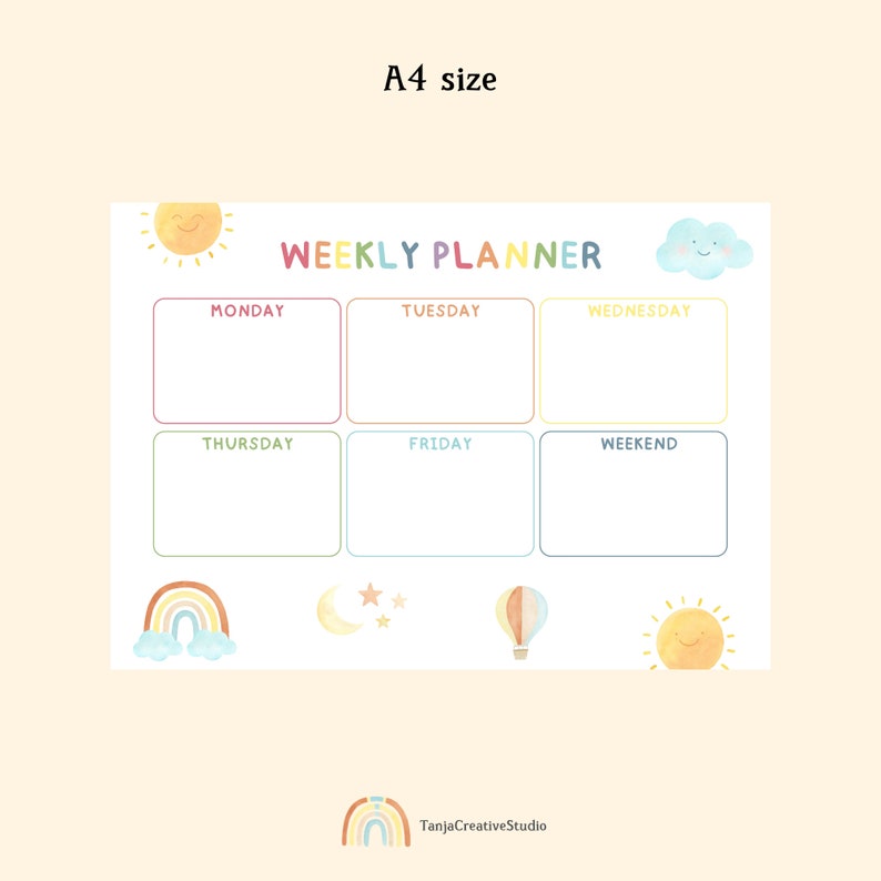 Rainbow Kids Weekly Calendar, Colorful Daily Planner, Homeschool ...