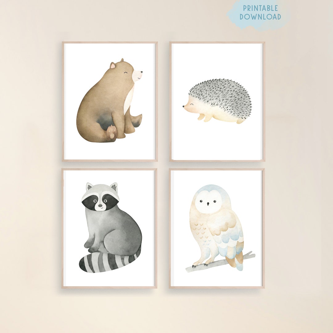 Woodland Animals Poster, Watercolor Nursery Printable Wall Art, Set of ...
