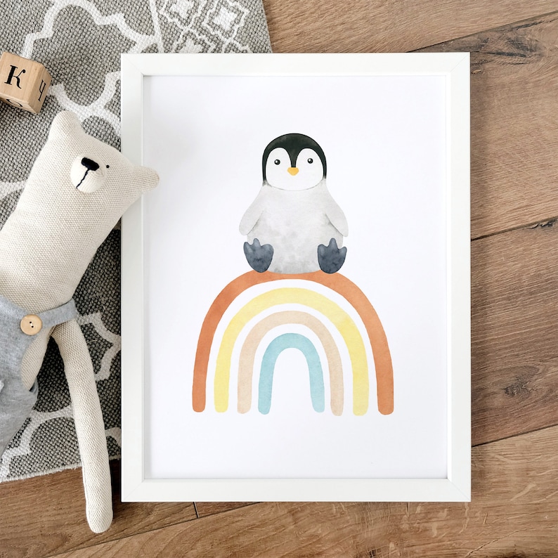 Penguin Nursery Printable, Kids Neutral Wall Art, Cute Watercolor Baby ...