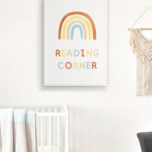 Rainbow Reading Corner Sign, Watercolor Printable Wall Art, Boho Kids ...